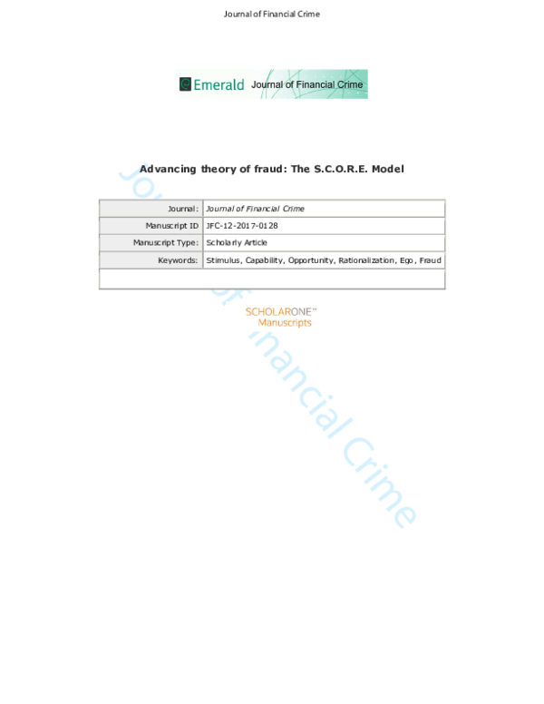 (PDF) Advancing theory of fraud: The SCORE Model