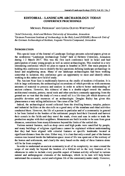 (PDF) EDITORIAL -LANDSCAPE ARCHAEOLOGY TODAY CONFERENCE PROCEEDINGS