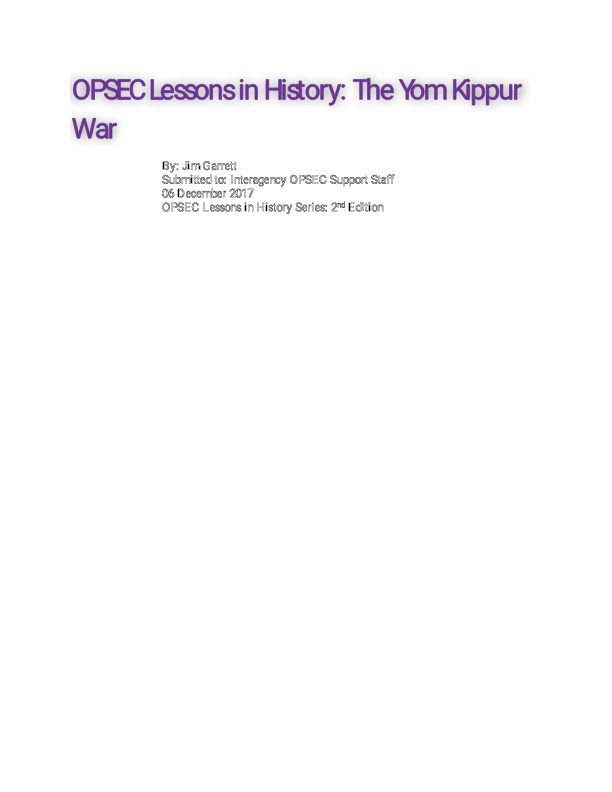 (PDF) OPSEC Lessons in History: The Yom Kippur War