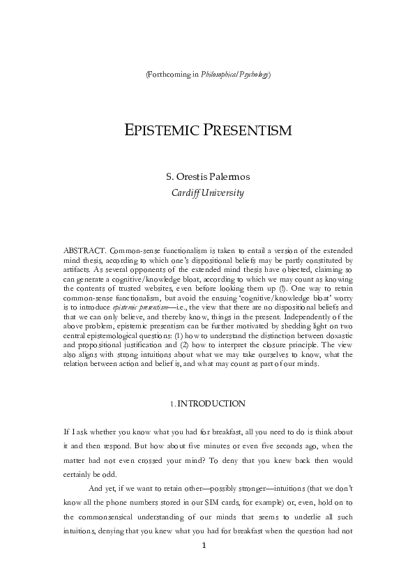 (PDF) Epistemic Presentism