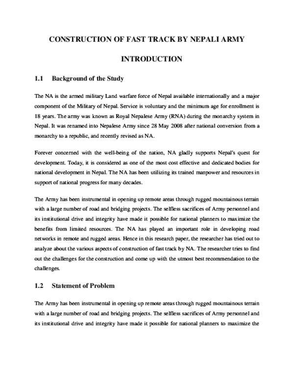 (DOC) construction of fastrack by nepali army nijgad