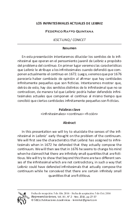 (PDF) Los infinitesimales actuales de Leibniz