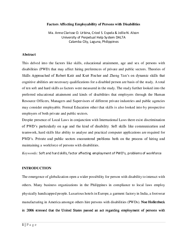 (DOC) Factors Affecting Employability of Persons with Disabilities
