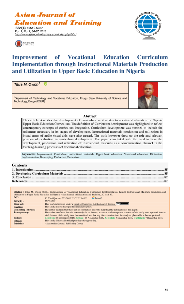 (PDF) Improvement of Vocational Education Curriculum Implementation ...