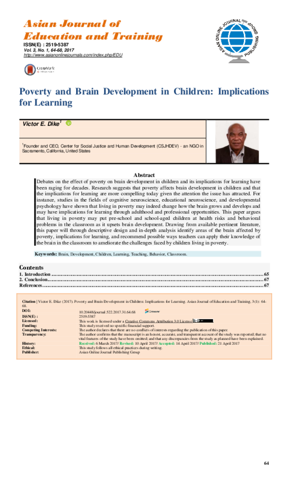 (PDF) Poverty and Brain Development in Children: Implications for Learning