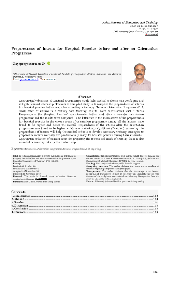 (PDF) Preparedness of Interns for Hospital Practice before and after an ...