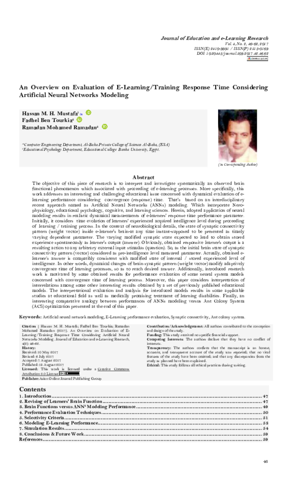 (PDF) An Overview on Evaluation of E-Learning/Training Response Time Considering Artificial ...