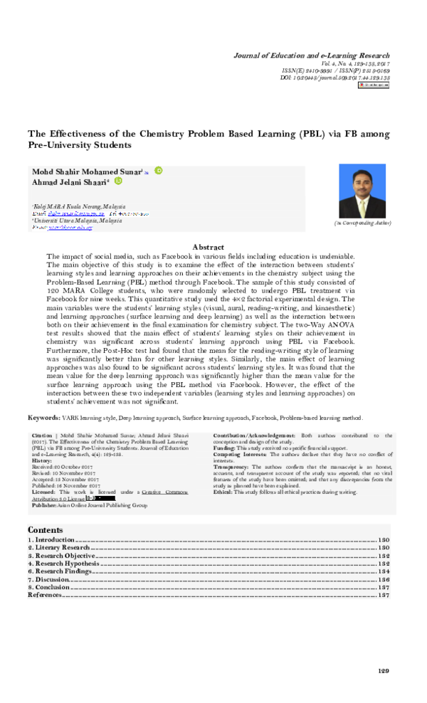 (PDF) The Effectiveness of the Chemistry Problem Based Learning (PBL ...