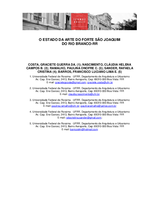 (PDF) O ESTADO DA ARTE DO FORTE SÃO JOAQUIM DO RIO BRANCO-RR