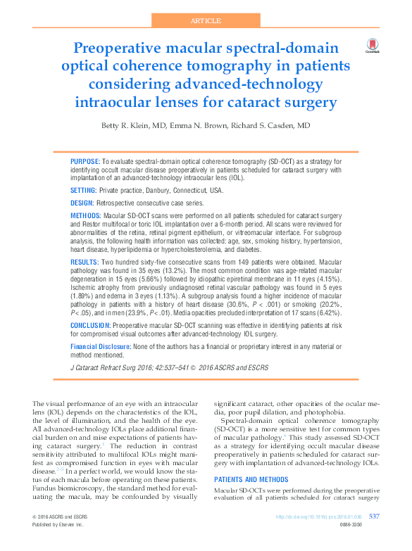 (PDF) Preoperative macular spectral-domain optical coherence tomography ...