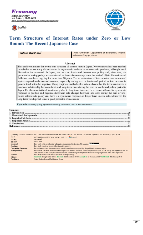 (PDF) Term Structure of Interest Rates under Zero or Low Bound: The ...