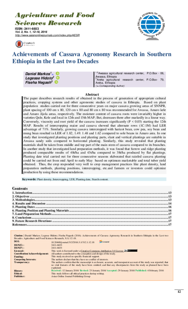 (PDF) Achievements of Cassava Agronomy Research in Southern Ethiopia in ...