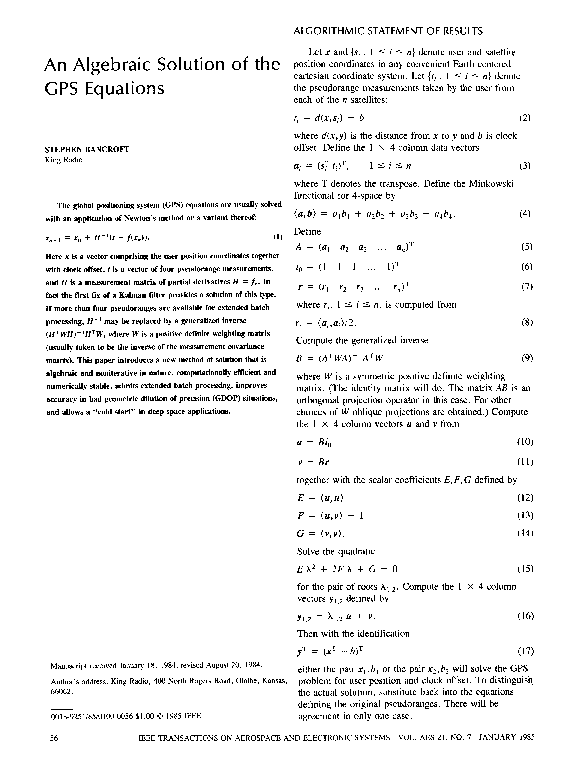 (PDF) ALGORITHMIC STATEMENT OF RESULTS An Algebraic Solution of the GPS ...