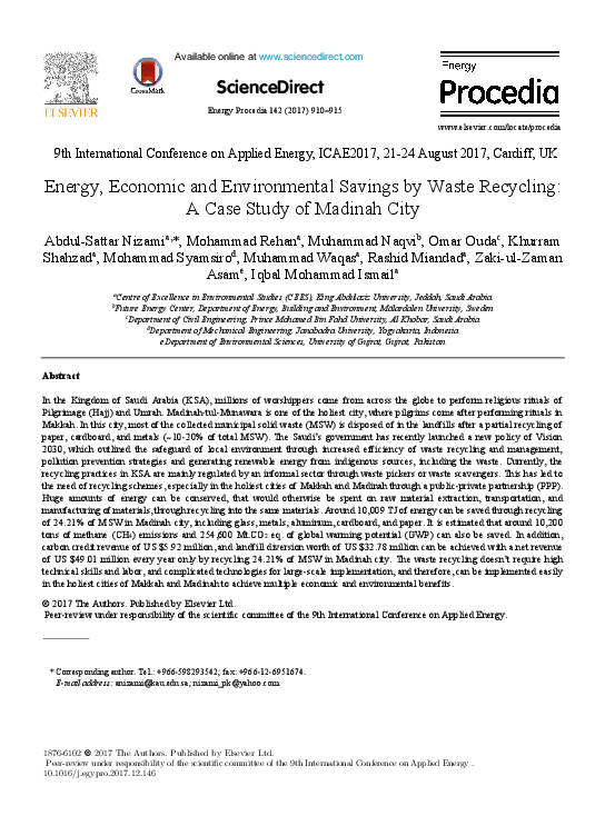 (PDF) Energy, Economic and Environmental Savings by Waste Recycling: A ...
