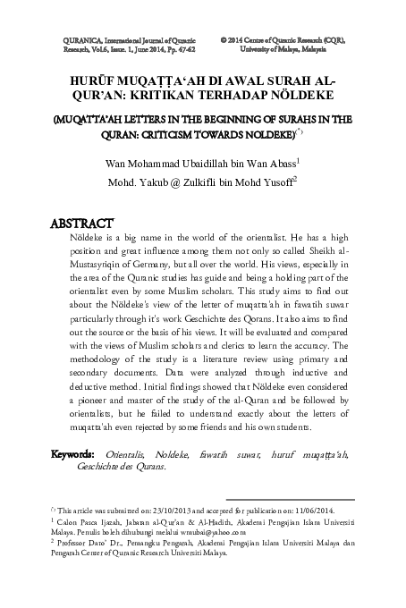 (PDF) QURANICA - International Journal of Quranic Research, Vol.6, No.1 ...
