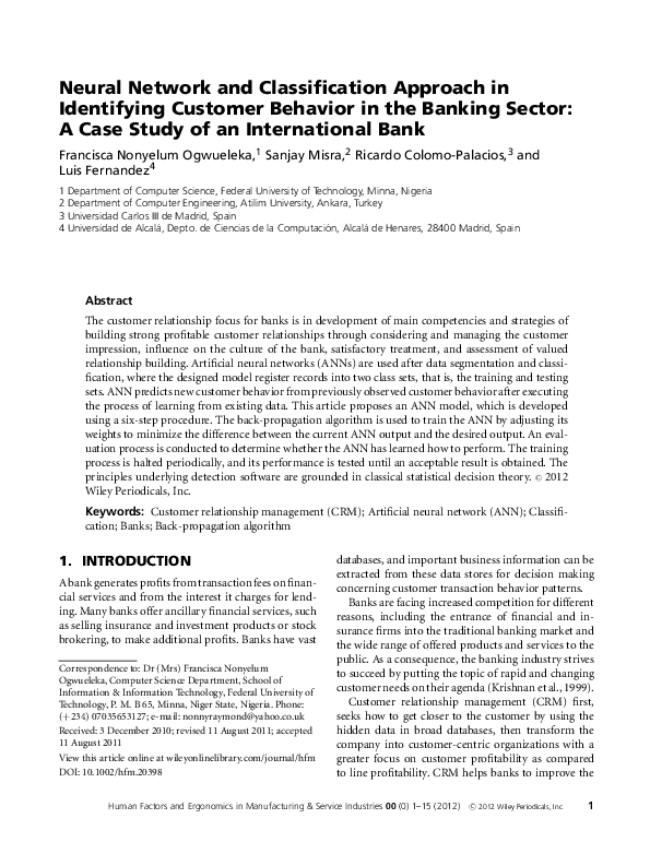 Pdf Neural Network And Classification Approach In Identifying Customer Behavior In The Banking