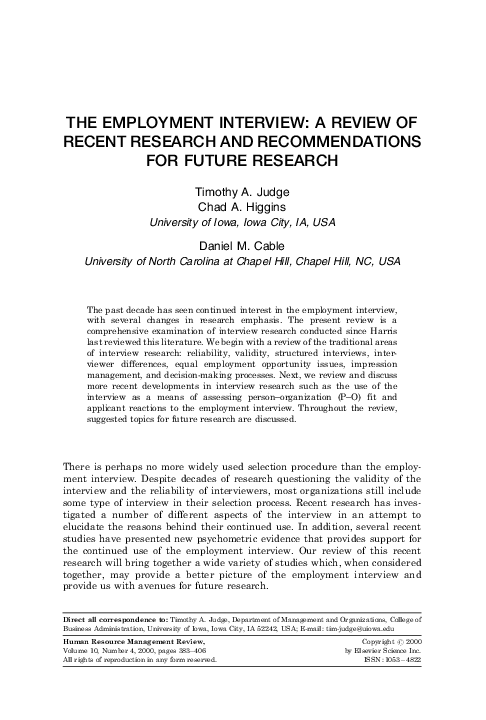 (PDF) THE EMPLOYMENT INTERVIEW: A REVIEW OF RECENT RESEARCH AND ...