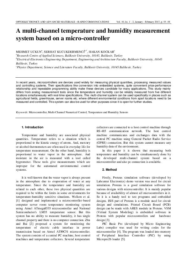 (PDF) A multi-channel temperature and humidity measurement system based on a micro-controller