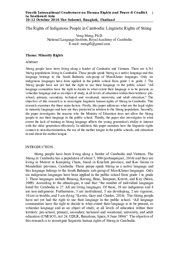 (DOC) The Rights of Indigenous People in Cambodia Linguistic Rights of ...