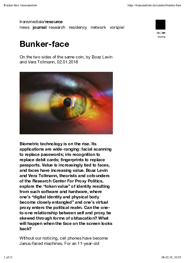 (PDF) Bunker Face, Transmediale Journal, 2018