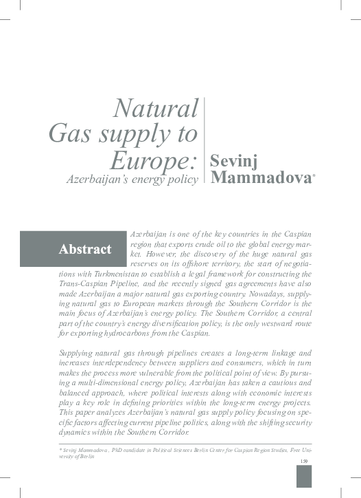 (PDF) Sevinj Mammadova, "Natural Gas Supply to Europe: Azerbaijan’s ...