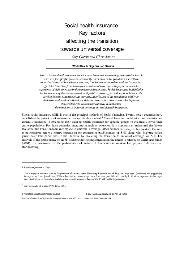 (PDF) Social Health Insurance: Key Factors Affecting the Transition ...