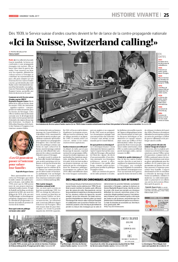 (PDF) « Ici la Suisse, Switzerland calling ! ». Article paru dans La ...