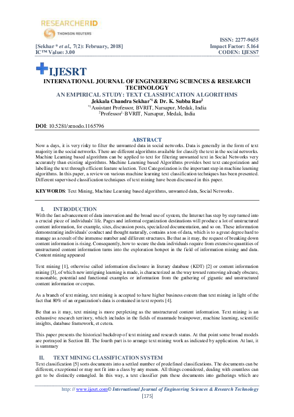 Pdf Text Classification Techniques In Social Networks