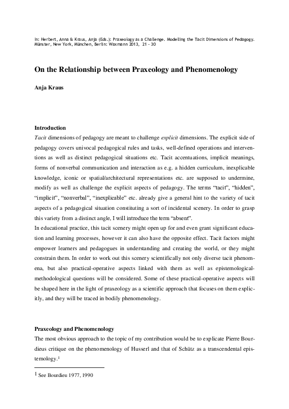(PDF) On the Relationship between Praxeology and Phenomenology. In ...