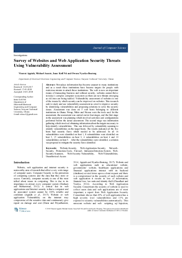 Pdf Survey Of Websites And Web Application Security Threats Using