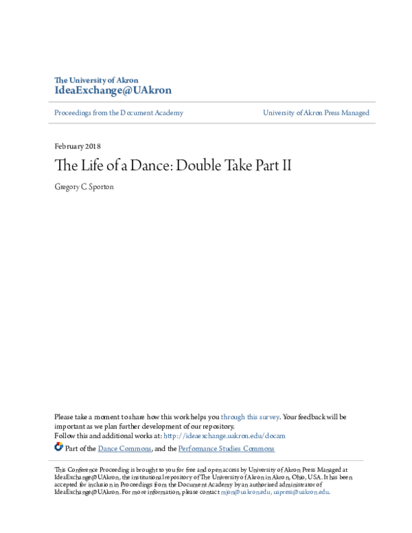 (PDF) The Life of a Dance: Double Take Part II