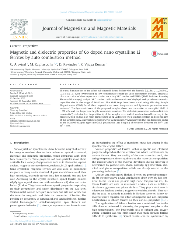 (PDF) Current Perspectives Magnetic and dielectric properties of Co doped nano crystalline Li ...