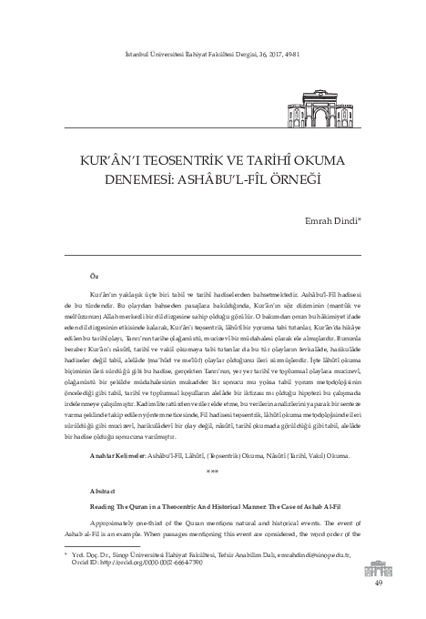 (PDF) Kur'an'ı Teosentrik ve Tarihi Okuma Denemesi: Ashabul Fil Örneği ...