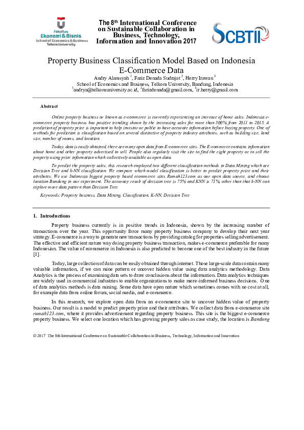 (PDF) Property Business Classification Model Based on Indonesia E-Commerce Data