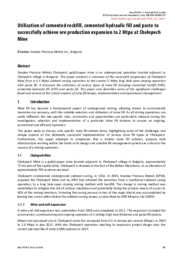 (PDF) Utilisation of cemented rockfill, cemented hydraulic fill and ...