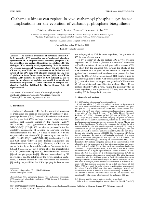 (PDF) Carbamate kinase can replace in vivo carbamoyl phosphate ...