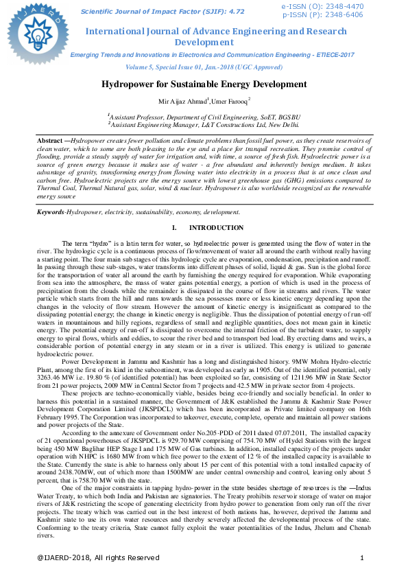 (PDF) Hydropower for Sustainable Energy Development