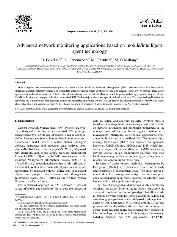 (PDF) Advanced network monitoring applications based on mobile/intelligent agent technology