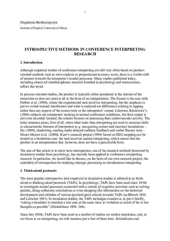 (PDF) Introspective methods in conference interpreting research