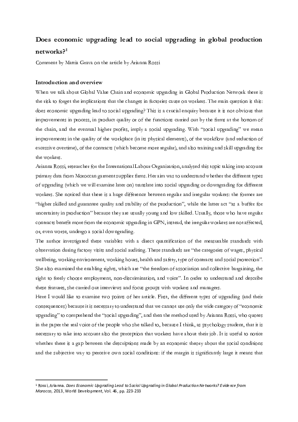 (PDF) Does economic upgrading lead to social upgrading in global production networks?