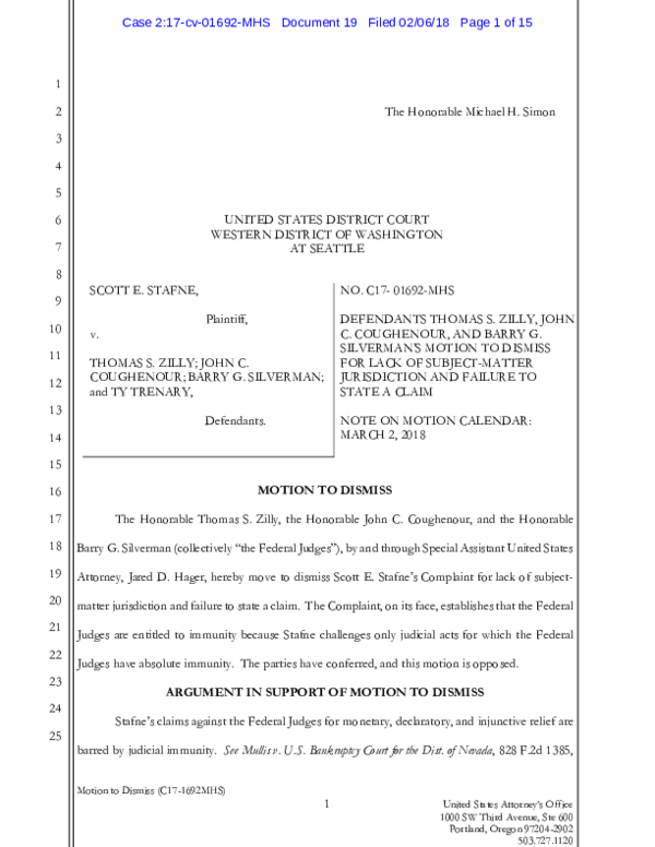 (PDF) Stafne v Zilly: DEFENDANTS THOMAS S. ZILLY, JOHN C. COUGHENOUR ...