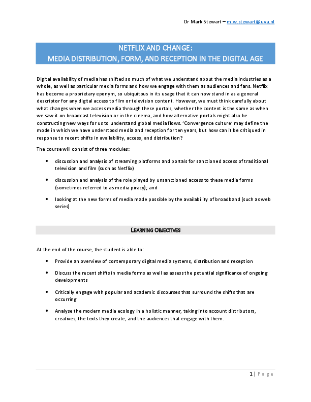 (PDF) NETFLIX AND CHANGE: MEDIA DISTRIBUTION, FORM, AND RECEPTION IN ...