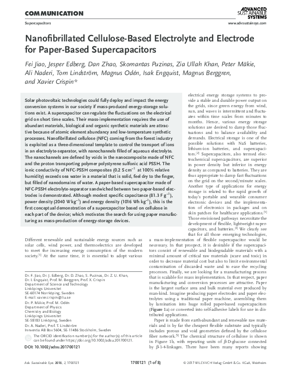 (PDF) Nanofibrillated Cellulose-Based Electrolyte and Electrode for ...