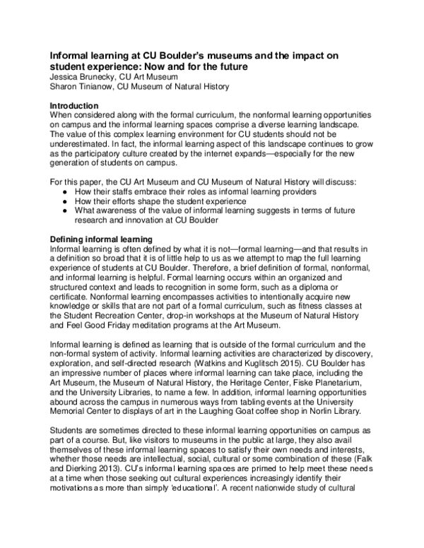 (DOC) (White Paper) Informal learning at CU Boulder's museums and the ...
