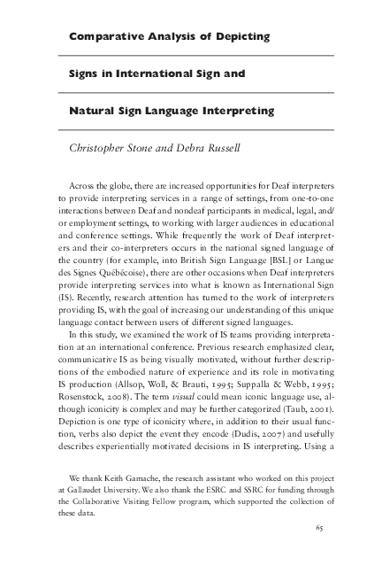(PDF) Comparative Analysis of Depicting Signs in International Sign and ...