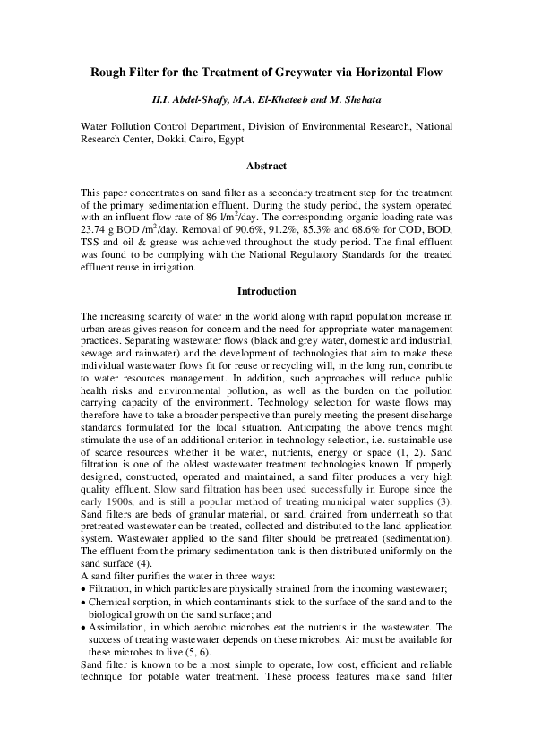(PDF) Rough Filter for the Treatment of Greywater via Horizontal Flow