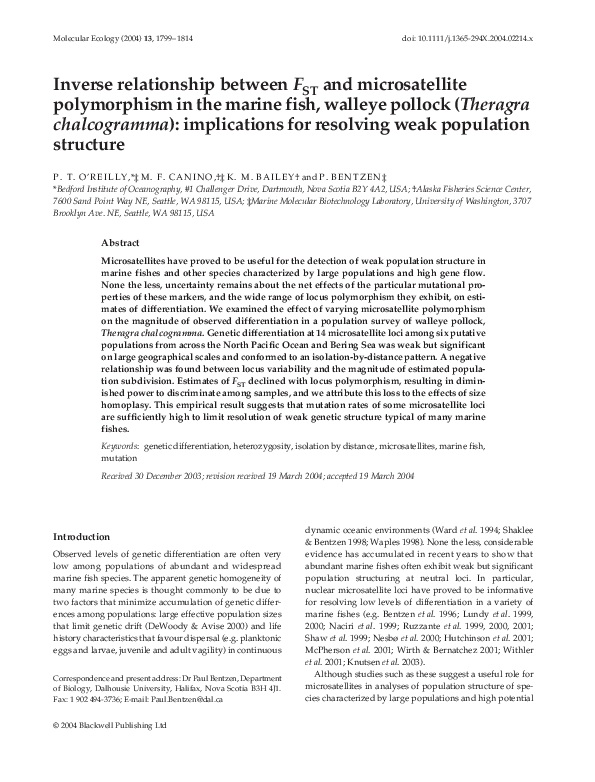 (PDF) Inverse relationship between FST and microsatellite polymorphism ...