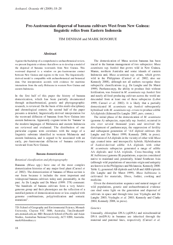 (PDF) Pre-Austronesian dispersal of banana cultivars West from New ...