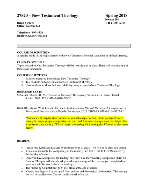 (DOC) NT Theology Syllabus