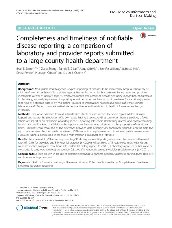 (PDF) Completeness and timeliness of notifiable disease reporting: a ...